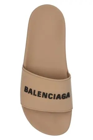 Balenciaga Logo Print Slides - Brown