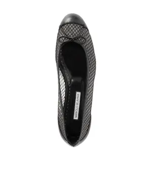 Manolo Blahnik Mesh Ballet Flats With Leather Trim And Bow Detail