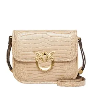 Pinko Love Birds Box Embossed Mini Shoulder Bag - Beige