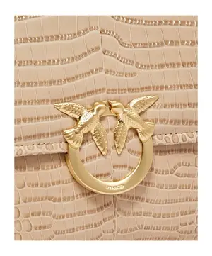 Pinko Love Birds Box Embossed Mini Shoulder Bag - Beige