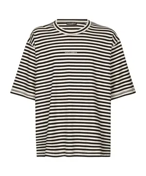 Dolce & Gabbana Dolce Gabbana Logo-embroidered Striped Crewneck T-shirt - Black