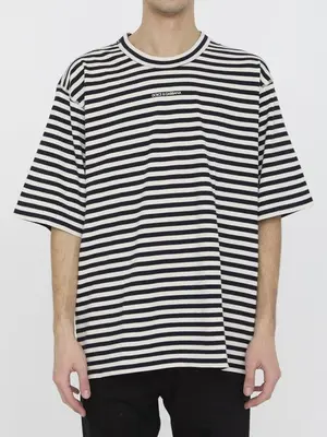 Dolce & Gabbana Dolce Gabbana Logo-embroidered Striped Crewneck T-shirt - Black
