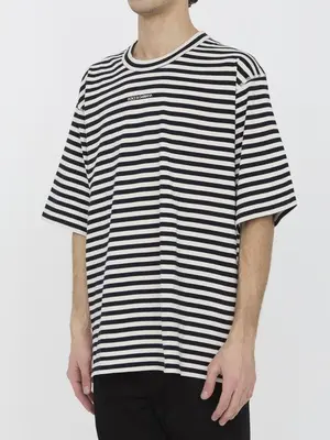 Dolce & Gabbana Dolce Gabbana Logo-embroidered Striped Crewneck T-shirt - Black