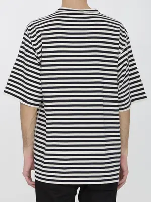 Dolce & Gabbana Dolce Gabbana Logo-embroidered Striped Crewneck T-shirt - Black