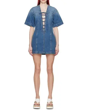 Stella McCartney Short Sleeve Lace-up Denim Dress
