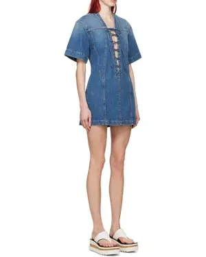 Stella McCartney Short Sleeve Lace-up Denim Dress
