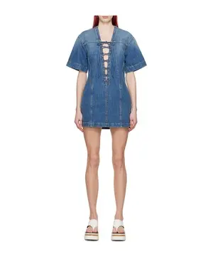 Stella McCartney Short Sleeve Lace-up Denim Dress