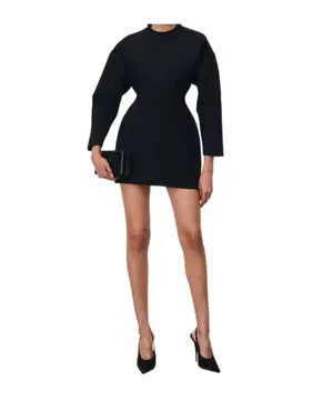 Wardrobe.NYC Round Neck Knitted Dress - Black