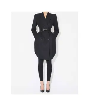 Alaïa Double-breasted Knee-length Coat - Dark Blue