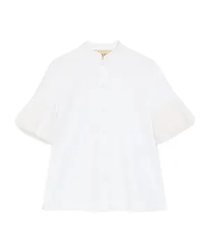 Valentino Garavani Embroidered Cotton Popeline Shirt With Mandarin Collar