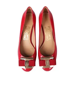 FERRAGAMO Patent Leather Bow Wedge
