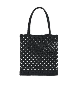 Prada Woven Fabric Crochet Tote Bag - Black