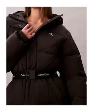 Calvin Klein Belted Hooded Puffer Coat - Black
