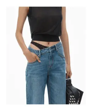 Alexander Wang Asymmetrical Lace-detailed Jeans - Indigo