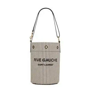 Saint Laurent Rive Gauche Striped Bucket Bag - White/black
