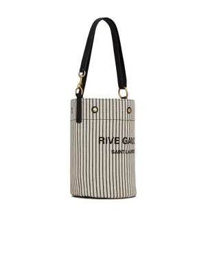 Saint Laurent Rive Gauche Striped Bucket Bag - White/black