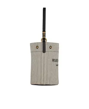 Saint Laurent Rive Gauche Striped Bucket Bag - White/black