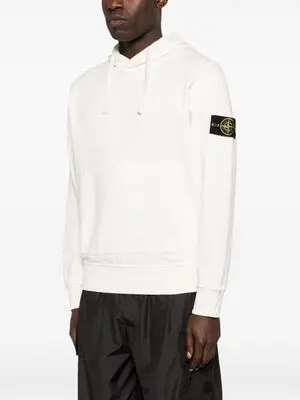 Stone Island Logo Patch Drawstring Hoodie - Ivory
