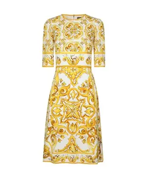 Dolce & Gabbana Majolica-print Round Neck Midi Dress - Yellow