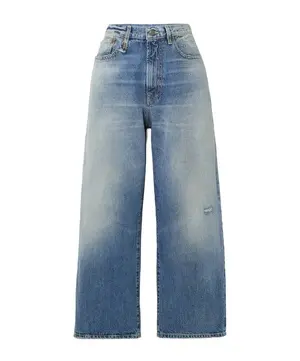R13 Cropped Distressed High-rise Wide-leg Jeans