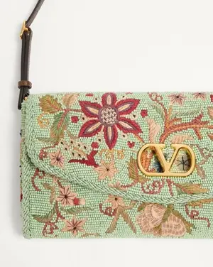 Valentino Garavani Devain Embroidered Small Shoulder Bag - Nude