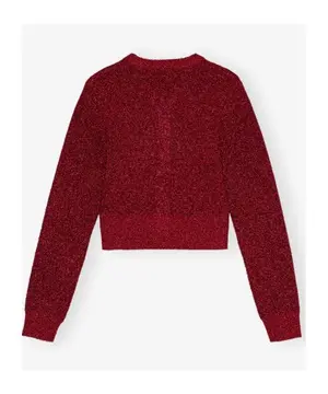 GANNI Embroidered Logo Knit Cardigan - Red