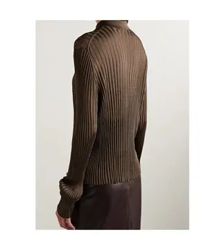 Khaite Vin Ribbed-knit Polo Shirt - Brown