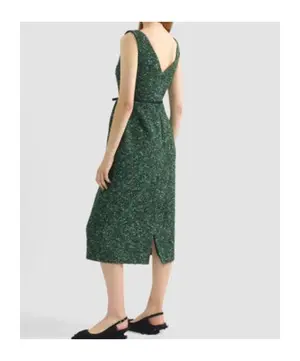 Erdem Tweed Belted Sleeveless Boatneck Dress - Green