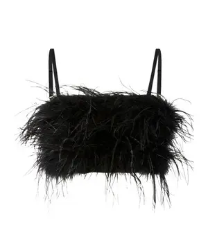 Pinko Feather Embellished Cropped Top - Black