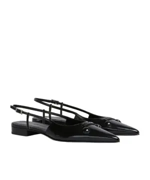 Marni Logo Embossed Slingback Flats - Black