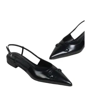 Marni Logo Embossed Slingback Flats - Black