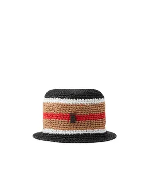 Burberry Logo Plaque Striped Woven Bucket Hat