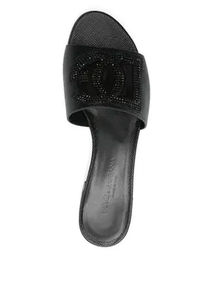 Dolce & Gabbana Cut-out Logo Block Heel Slides - Black