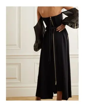 Loewe Long Sleeve Dress With Ruffled Detail And Embellished Sleeves