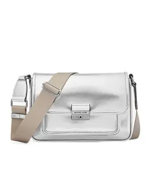 Michael Kors Bradshaw Medium Metallic Messenger Bag - Silver