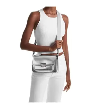 Michael Kors Bradshaw Medium Metallic Messenger Bag - Silver