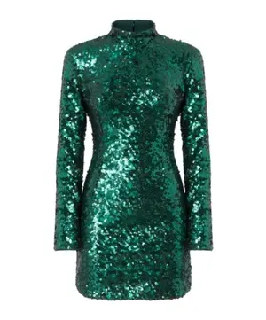 Pinko Long Sleeve Sequin Embellished Mini Dress - Green