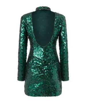 Pinko Long Sleeve Sequin Embellished Mini Dress - Green