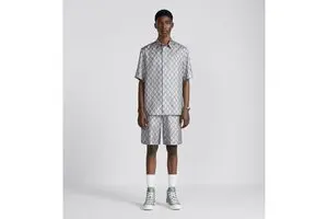 Dior Cd Diamond Print Silk Twill Bermuda Shorts - Gray
