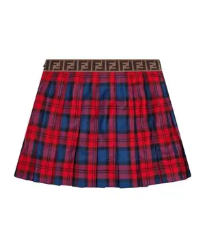 Fendi Pleated Plaid Skirt With Ff Logo Waistband