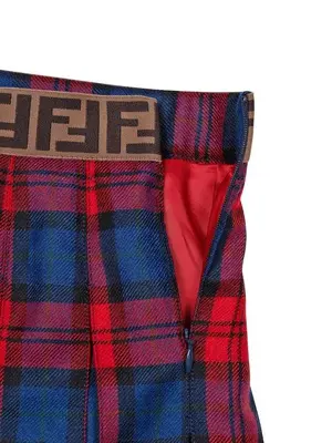 Fendi Pleated Plaid Skirt With Ff Logo Waistband