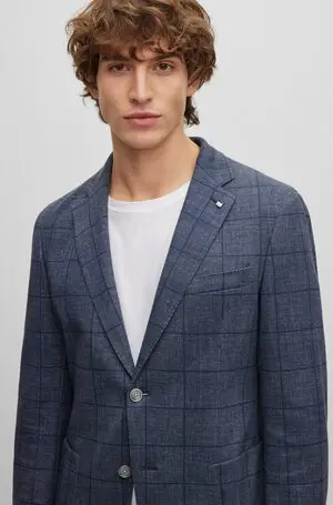 Hugo Boss Checked Single-breasted Blazer - Blue