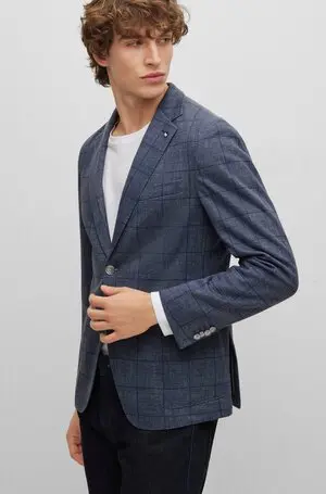 Hugo Boss Checked Single-breasted Blazer - Blue