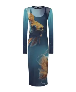 Pinko Fish-print Mesh Midi Dress