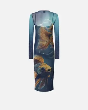 Pinko Fish-print Mesh Midi Dress