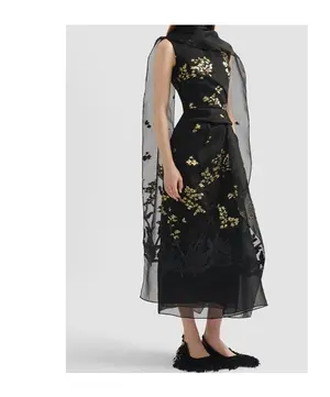 Erdem Organza Openwork Pleated Midi Dress