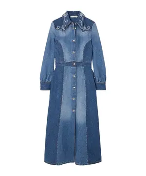 Chloé Embroidered Denim Shirt Dress - No