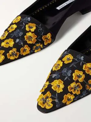 Manolo Blahnik Embroidered Pointed Toe Flats