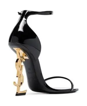 Saint Laurent Opyum Patent Leather Open Toe Sandals With Cassandre Heel - Black