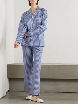 SPORTY  RICH Sporty & Rich Embroidered Striped Cotton Poplin Shirt